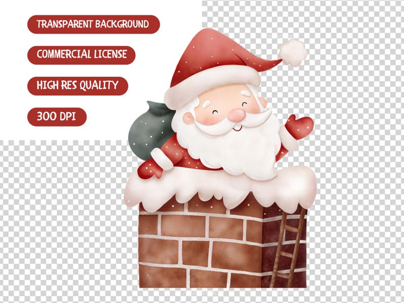 Watercolor Christmas Clipart, Cute Christmas Characters Clipart, Santa ...