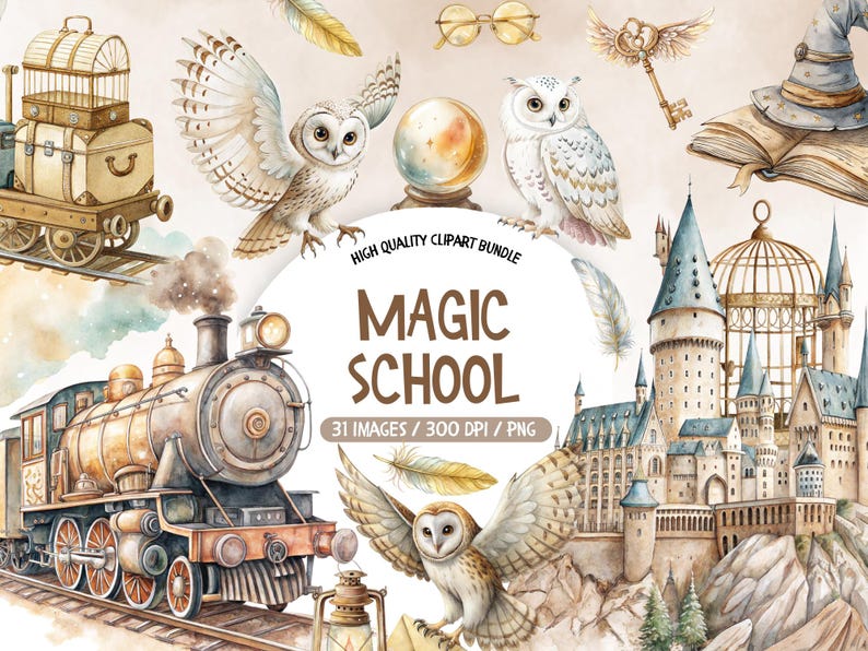 Magic School Clipart, Wizard School Clipart Bundle, Magic Wizard ...