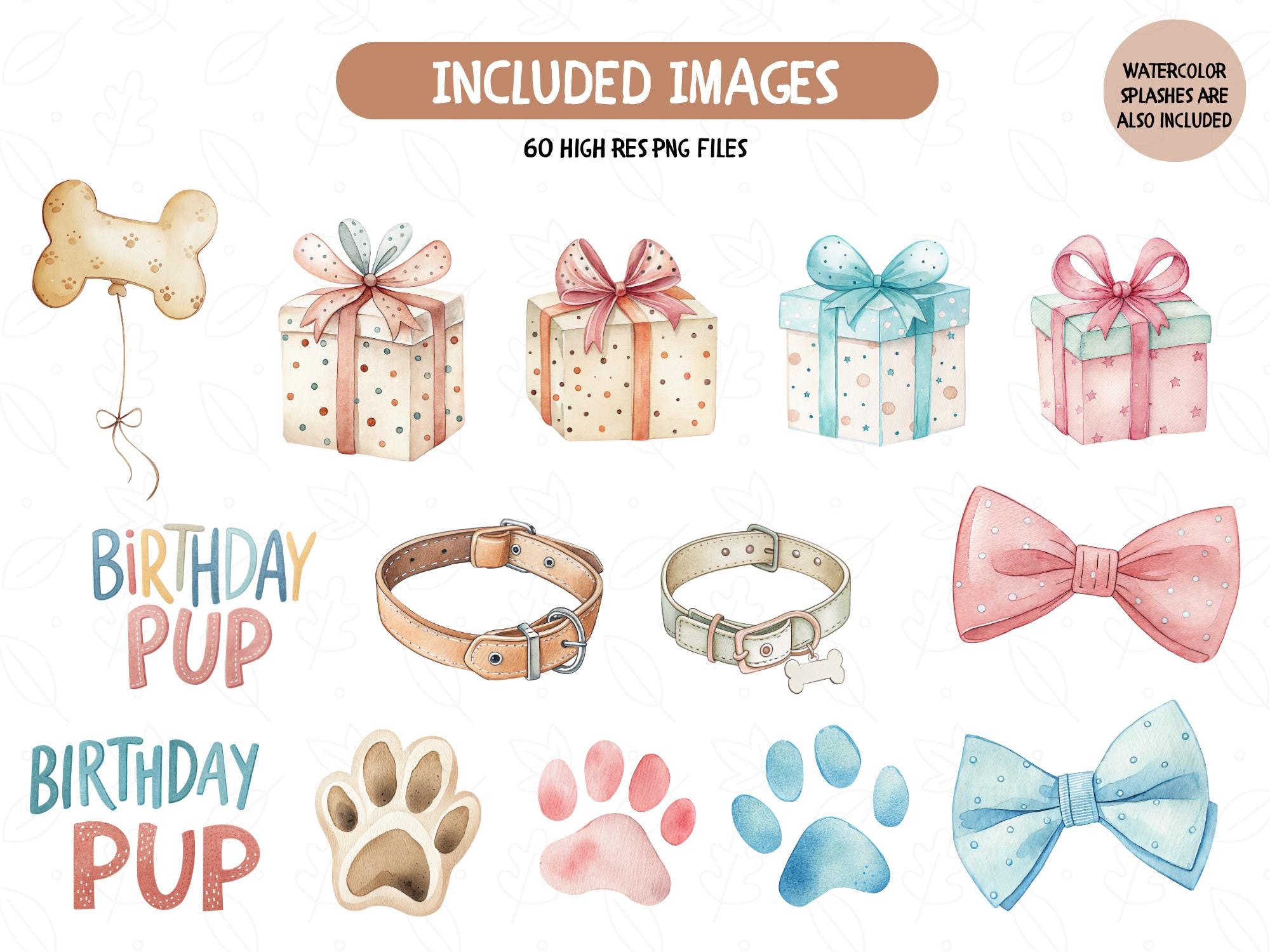 Cute Dogs Clipart, Paw Party Clipart, Dog Birthday Pawty Clipart, Puppy ...