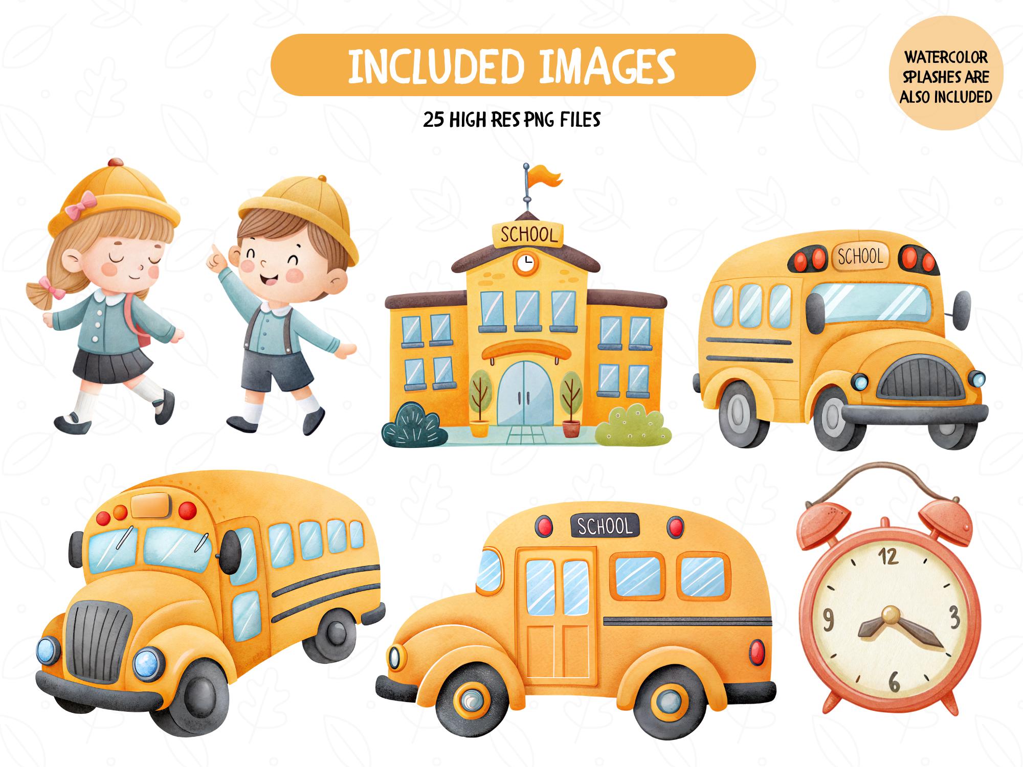 Back to School Clipart Bundle, Cute School Supplies PNG, School Bus ...