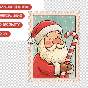 Cute Santa Stamps Clipart, Christmas Postage Stamps PNG, Vintage Santa ...