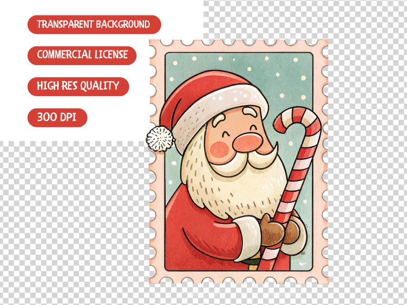Cute Santa Stamps Clipart, Christmas Postage Stamps PNG, Vintage Santa ...