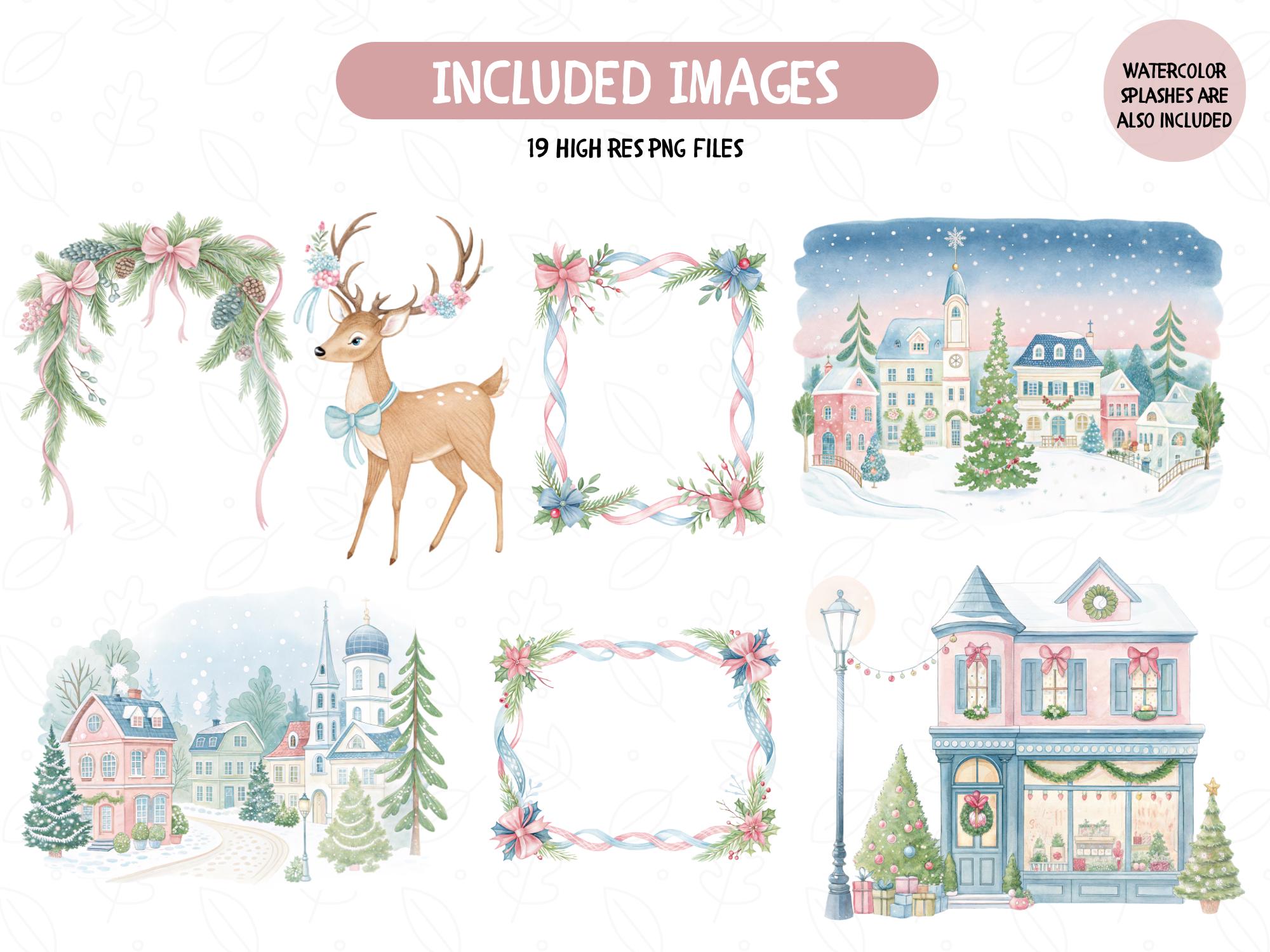Preppy Christmas Clipart, Watercolor Christmas Clipart, Cute Christmas ...