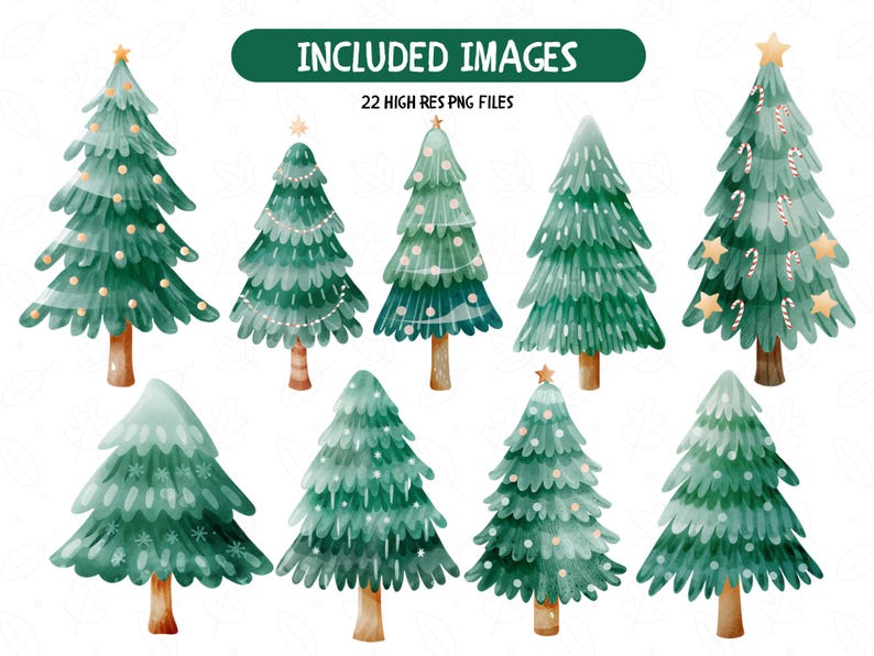 Watercolor Christmas Tree Clipart: Winter Holiday PNG Images Set ...