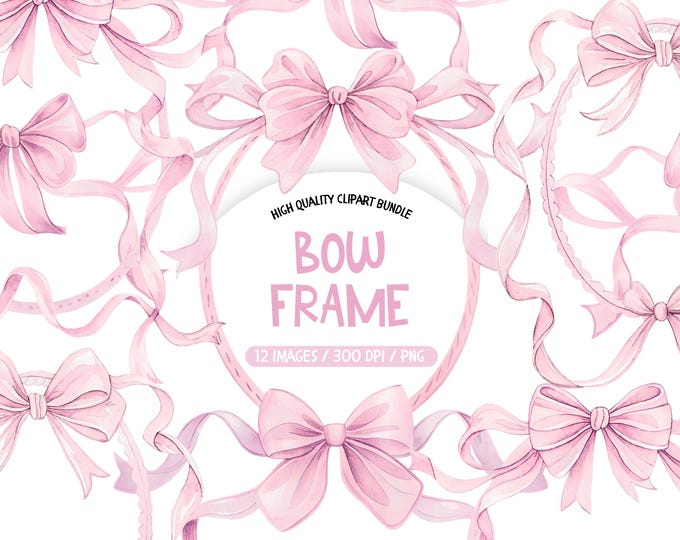 Bows Ribbon Frame Clipart, Bow Frame Clipart, Grandmillennial Clipart ...