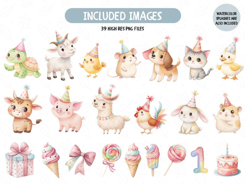 Watercolor Birthday Animals Clipart Bundle – Kids Party Celebration ...