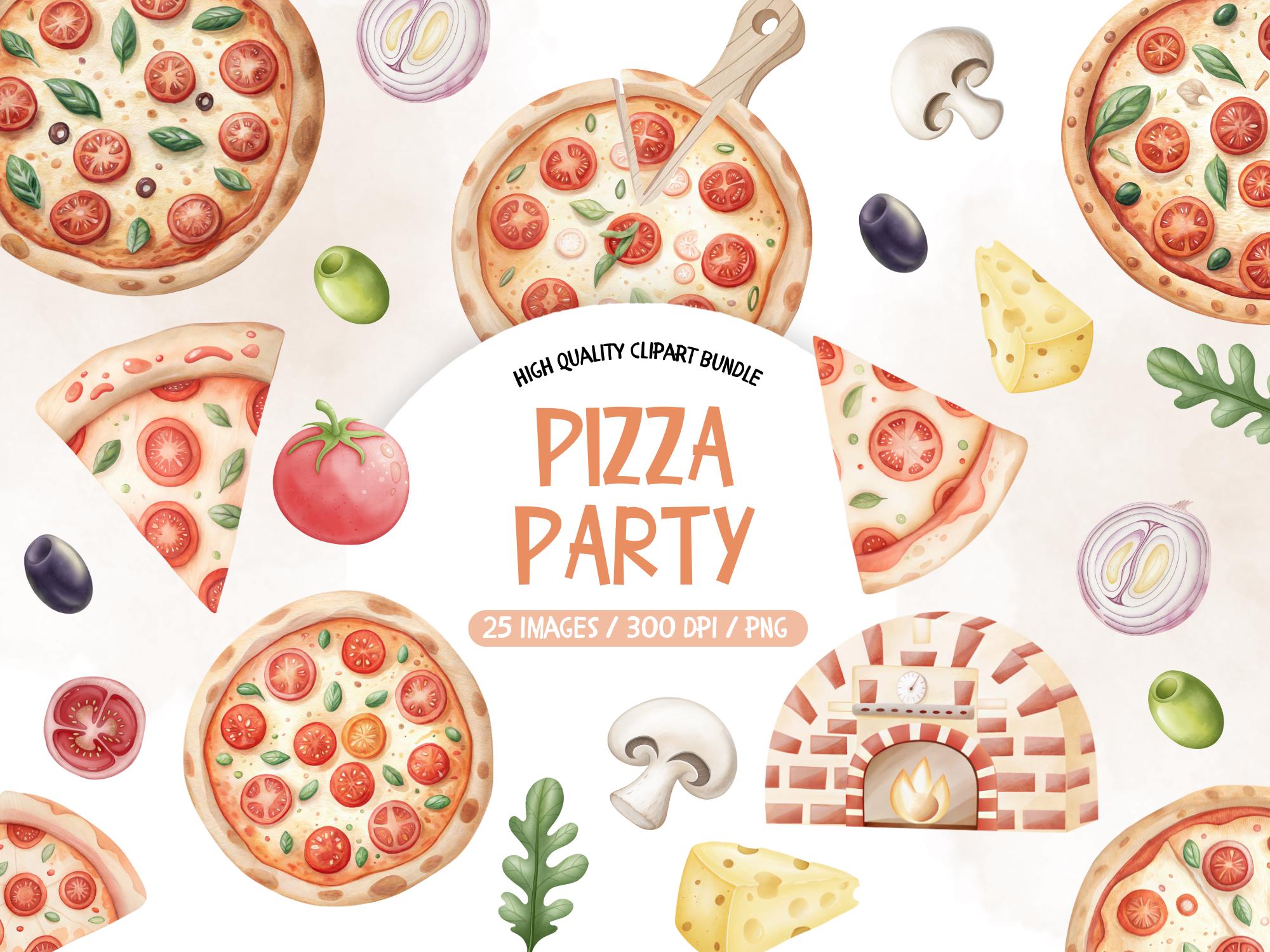 Watercolor Pizza Clipart, Pizza Party Clipart, Italian Food Clip Art ...