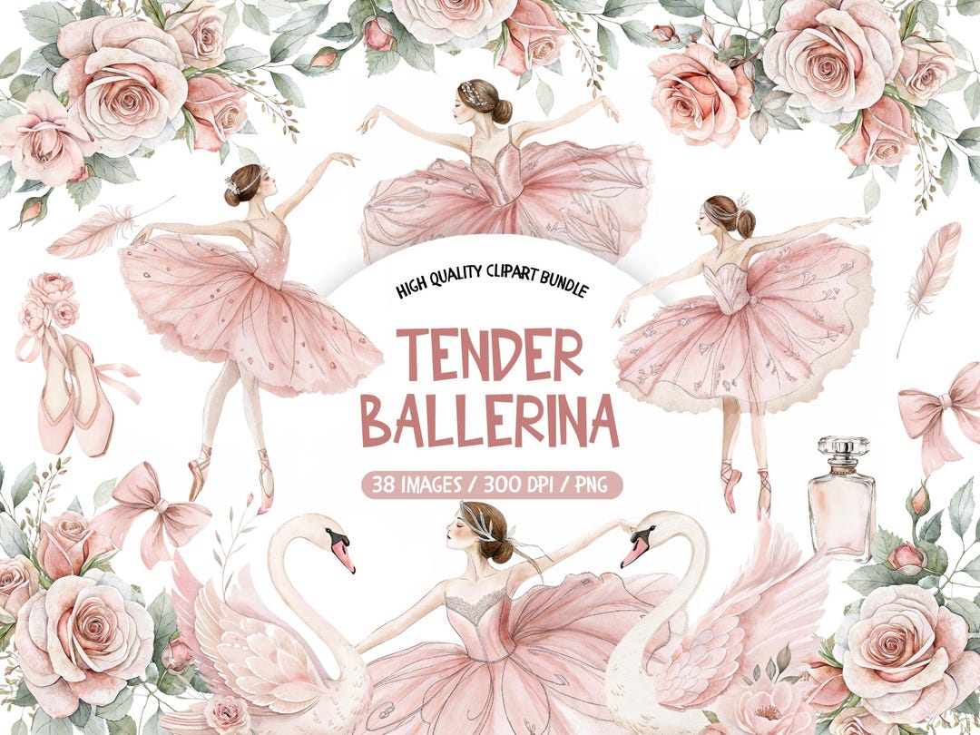 Pink Ballerina Clipart, Blush Ballerina Clipart, Ballet Birthday Png ...