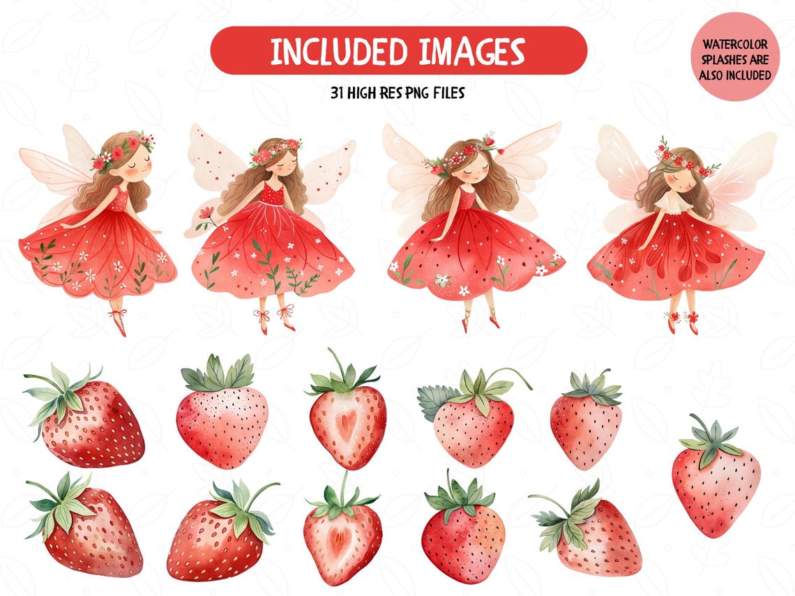 Watercolor Strawberry Fairy Clipart, Fairy Garden Clipart Watercolor ...