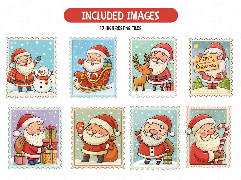 Cute Santa Stamps Clipart, Christmas Postage Stamps PNG, Vintage Santa ...