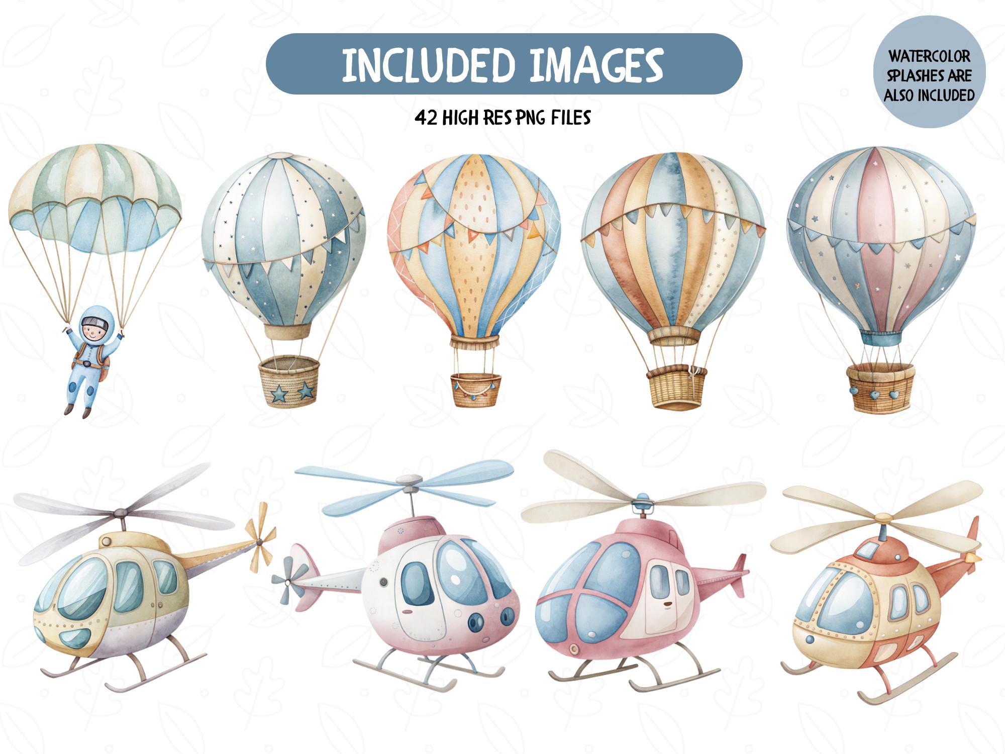 Watercolor Blue Air Transport Clipart Bundle – Nursery and Baby Boy ...