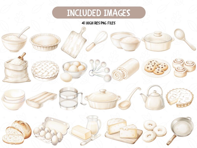 Neutral Bakery Clipart Bundle: Watercolor Baking Tools and Sweets ...