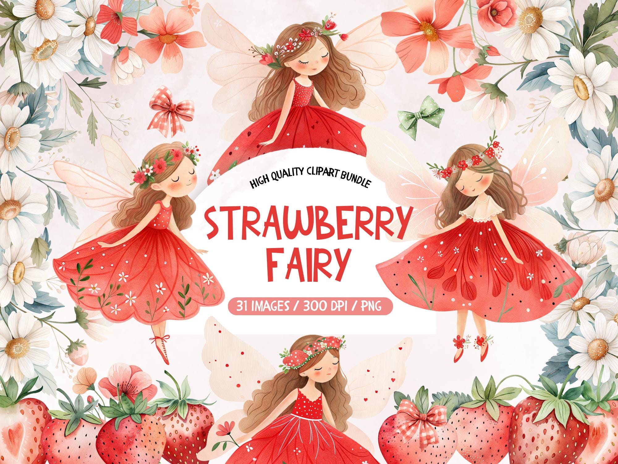 Watercolor Strawberry Fairy Clipart, Fairy Garden Clipart Watercolor ...