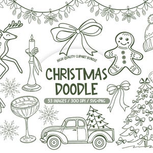 Christmas Doodles Clipart, Hand Drawn Christmas Illustrations ...