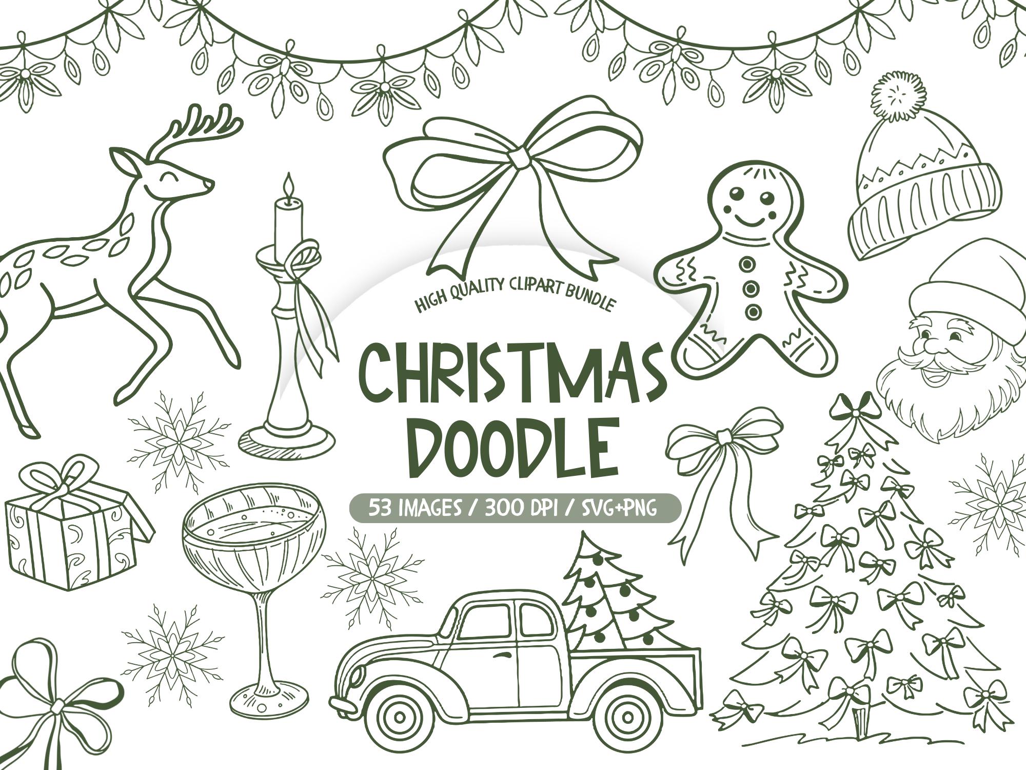 Christmas Doodles Clipart, Hand Drawn Christmas Illustrations ...