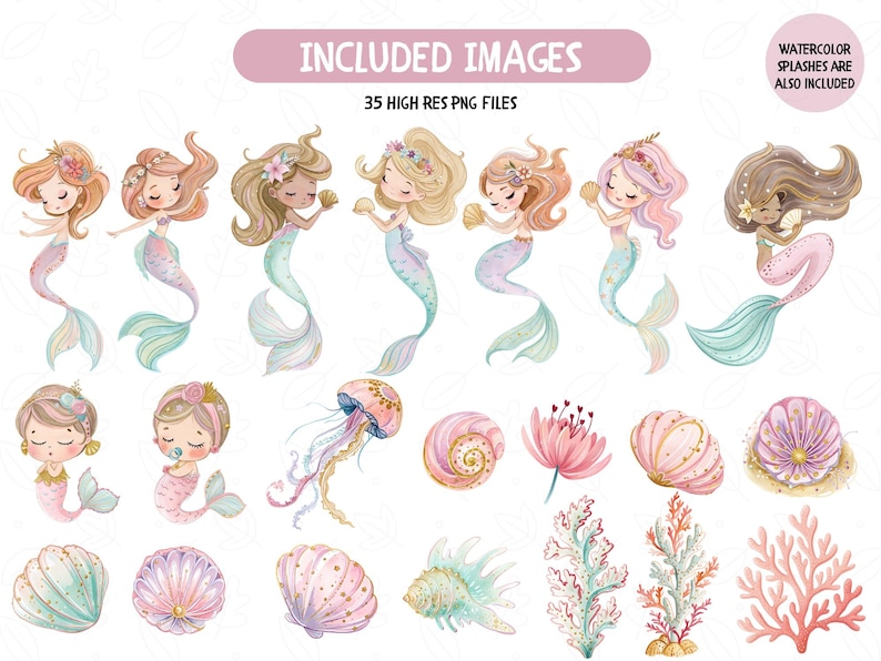 Watercolor Pastel Mermaid Clipart Bundle – Fantasy Undersea and Nursery ...