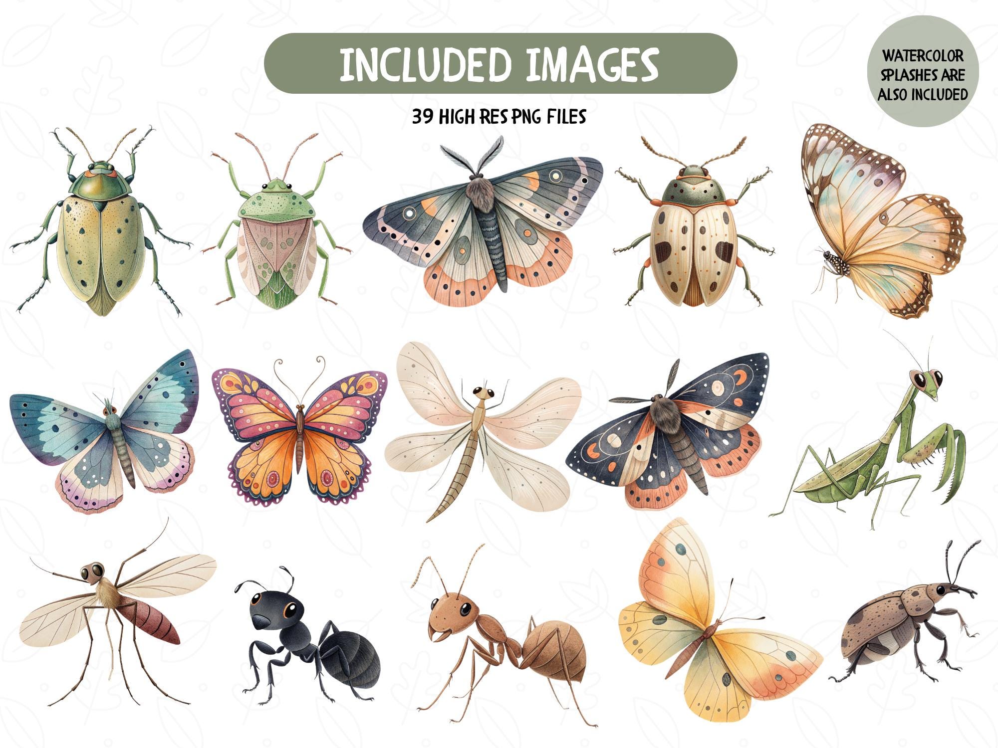 Watercolor Bugs Clipart Bundle – Garden Insect and Butterfly PNG Set ...