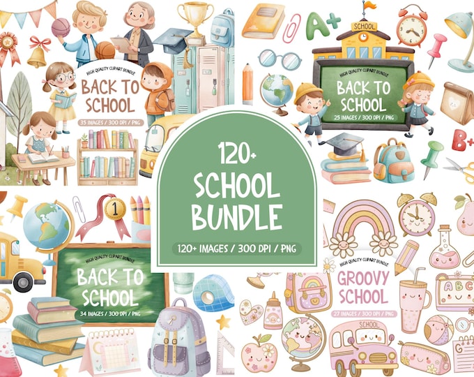 Retro School Characters Cartoon Bundle PNG, Groovy Back to School ...