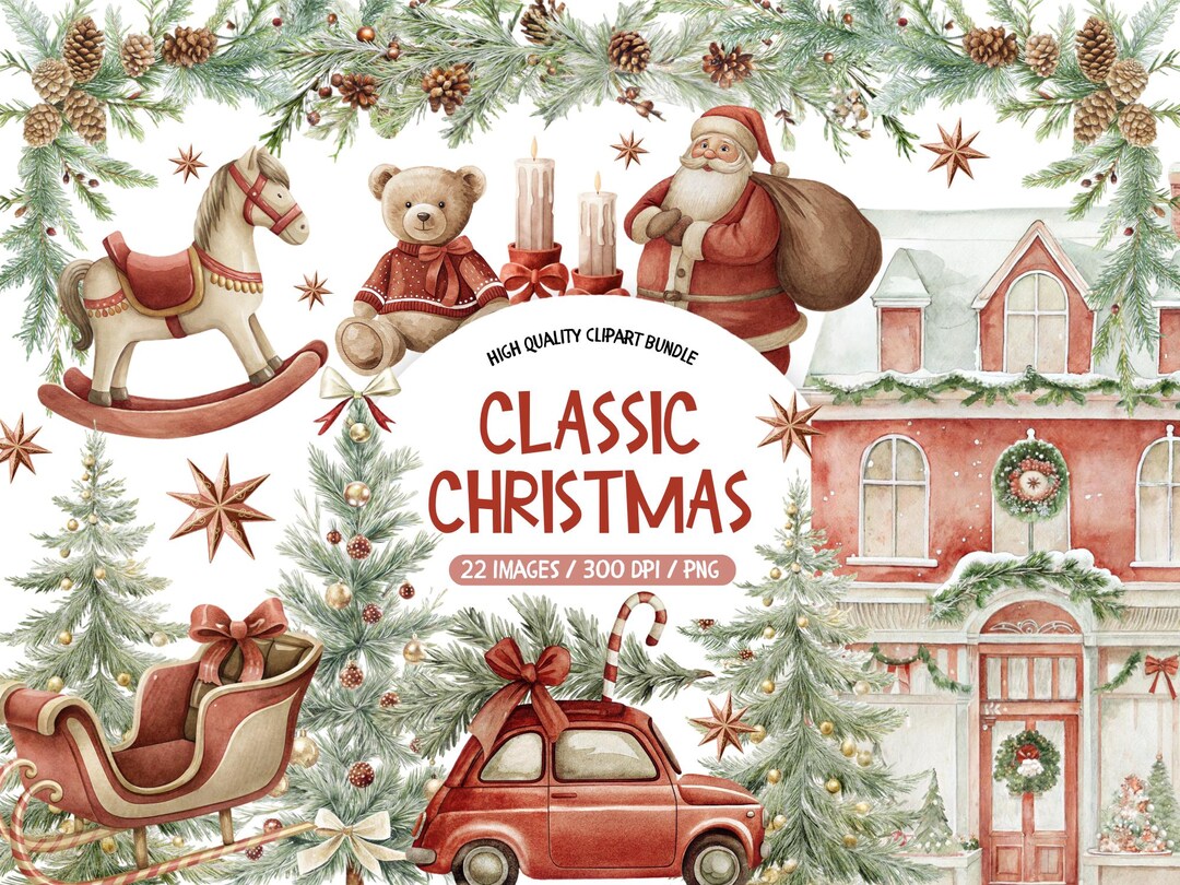 Classic Christmas Clipart Set: Cozy Winter Elements (PNG Bundle) - Etsy
