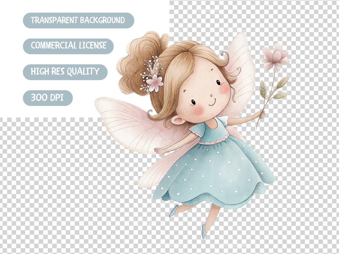 Fairy Garden Clipart, Little Fairy PNG Bundle, Watercolor Blue Fairy ...