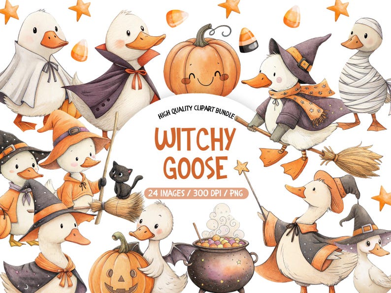 Witchy Goose Parade Clipart, Cute Halloween Clipart, Cute Goose Costume ...