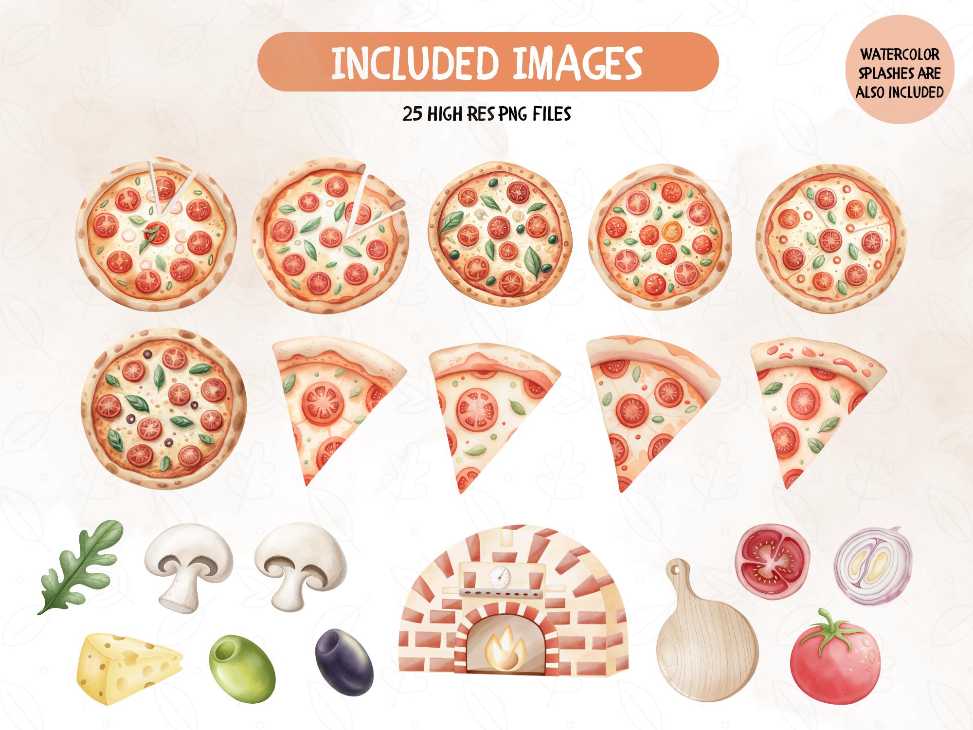Watercolor Pizza Clipart Set, Italian Food Party (PNG) - Etsy