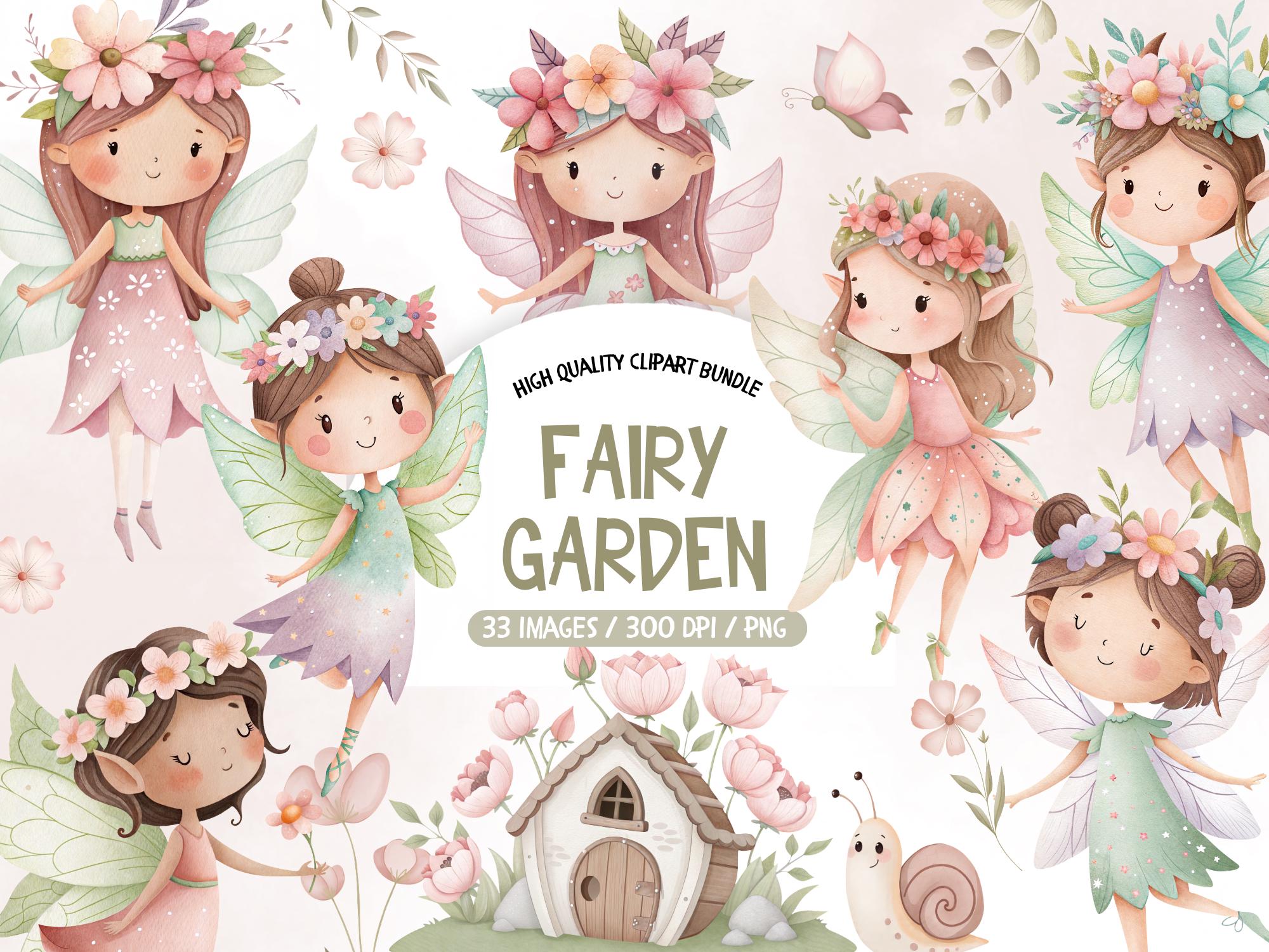 Watercolor Fairy Garden Clipart, Cute Fairies Clipart, Watercolor Fairy ...