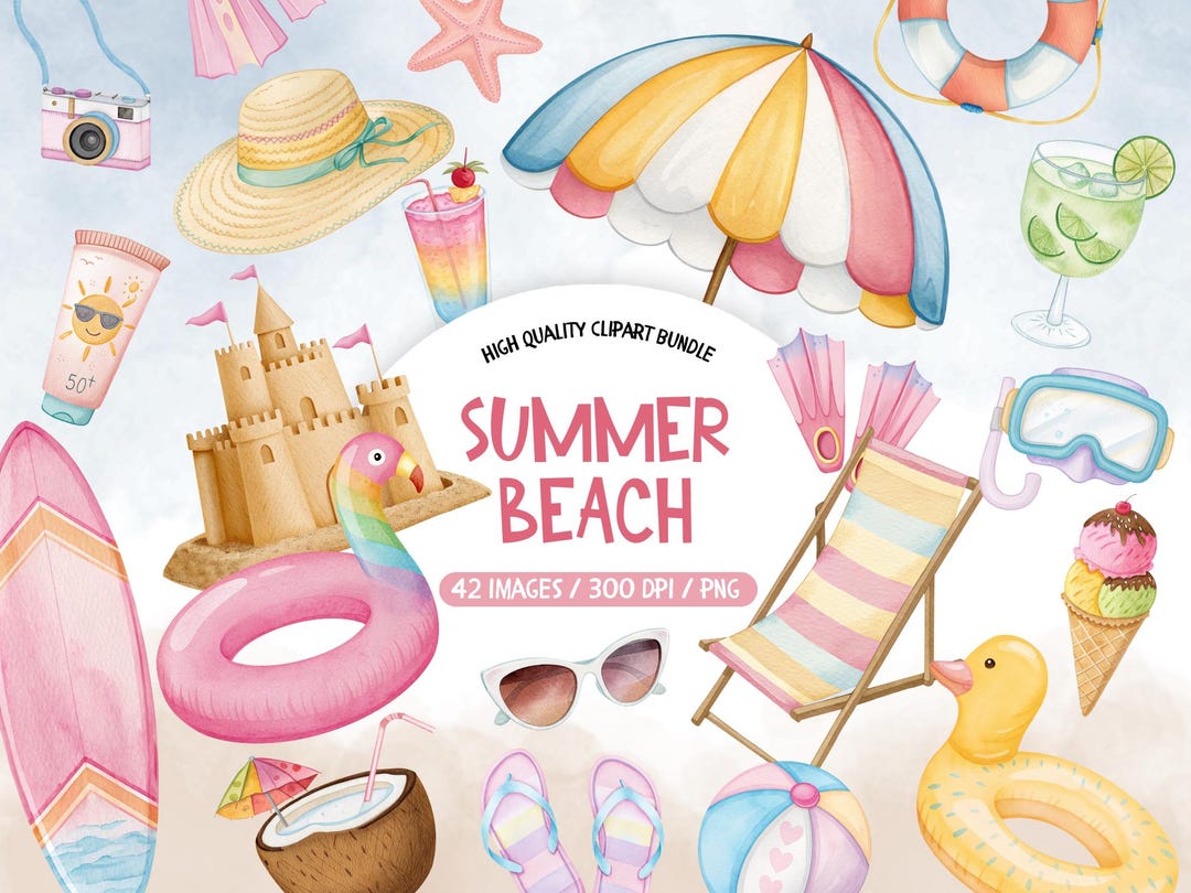 Summer Beach Clipart, Watercolor Summer Clip Art, Summer Watercolor Png ...