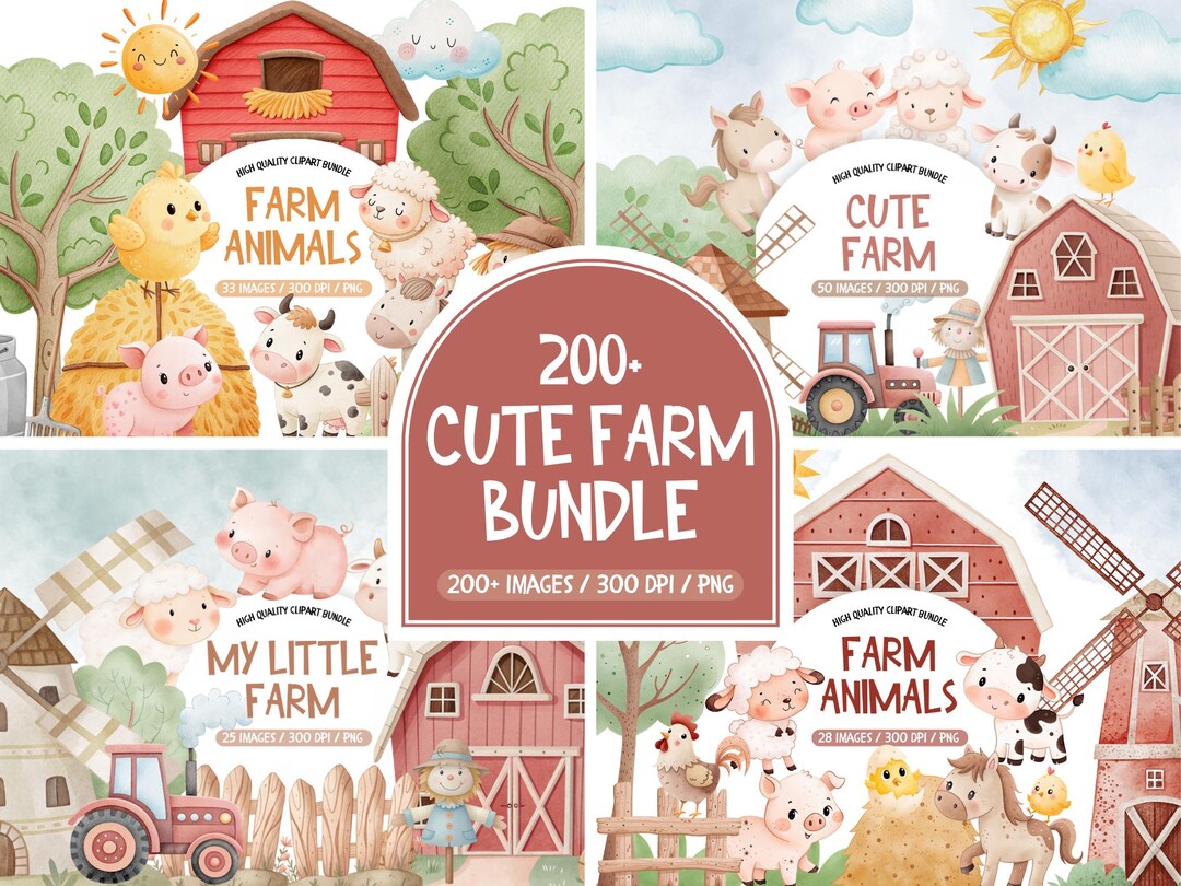 Watercolor Farm Animal Clipart Bundle, Nursery Art (PNG Digital ...