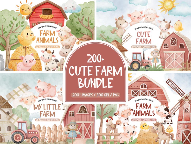 Watercolor Farm Animal Clipart Bundle, Nursery Art (PNG Digital ...