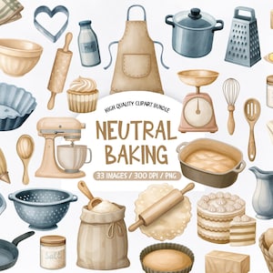 Baking Clipart Set: Watercolor Kitchen Utensils and Bakery Tools (PNG ...