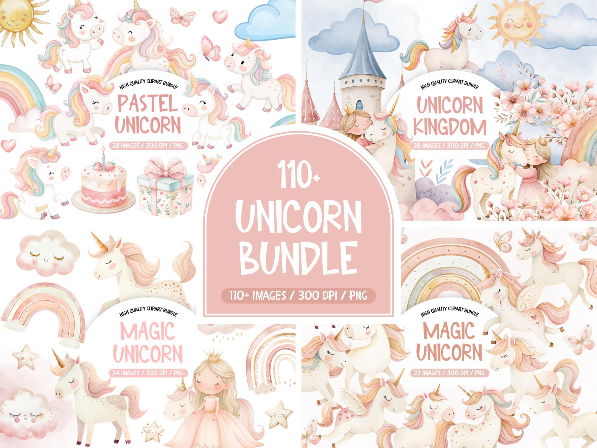 Watercolor Pastel Unicorn Clipart Bundle (PNG) - Etsy