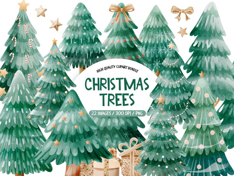 Watercolor Christmas Tree Clipart: Winter Holiday PNG Images Set ...