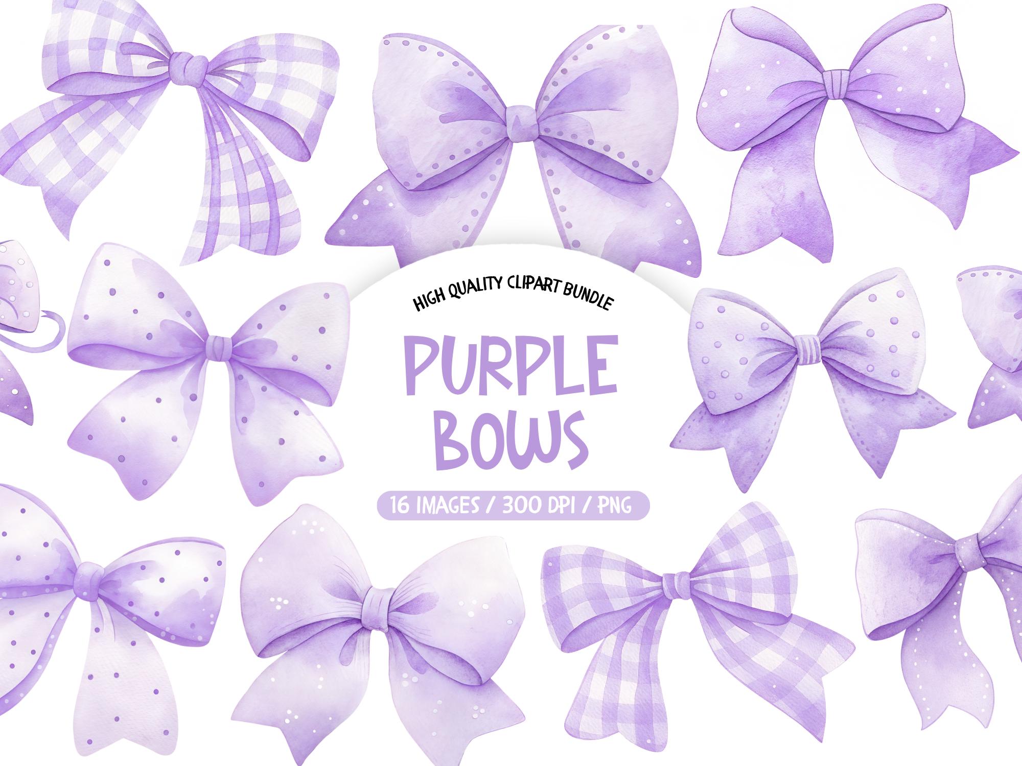 Purple Bow Clipart, Watercolor Bows PNG Bundle, Coquette Bows Clipart ...
