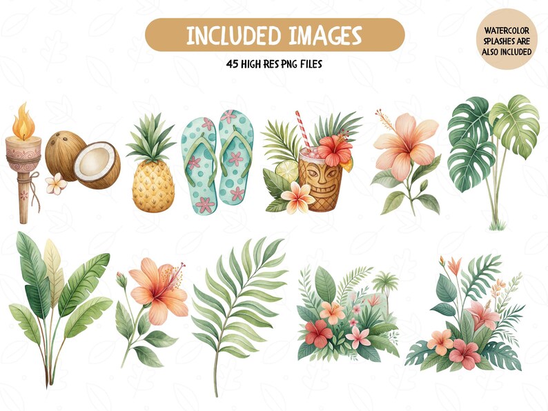Watercolor Tropical Hawaii Clipart – Summer Beach and Island Life ...