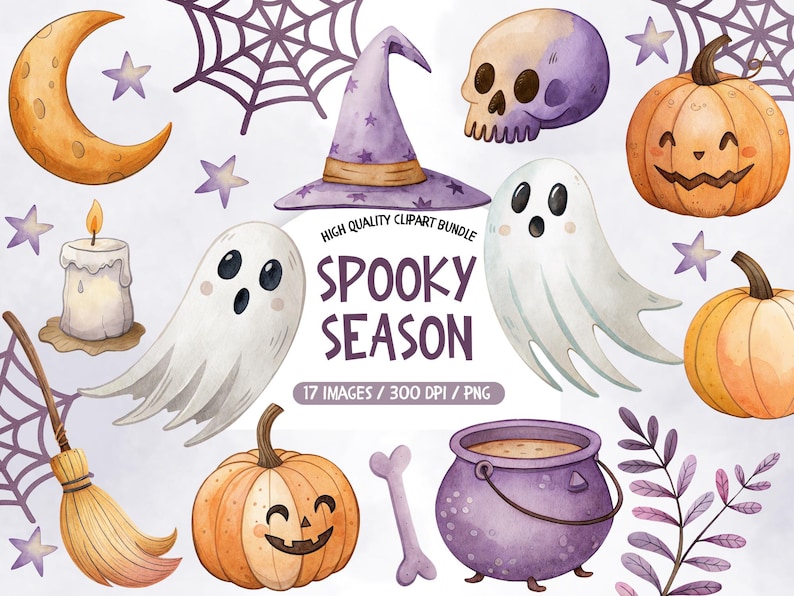 Spooky Halloween Watercolor Clipart, Ghost PNG Bundle (digital Download ...