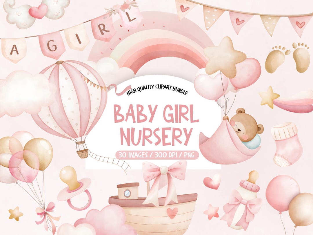 Baby Girl Clipart, Girl Baby Shower Clipart, Boho Baby Shower Clipart ...