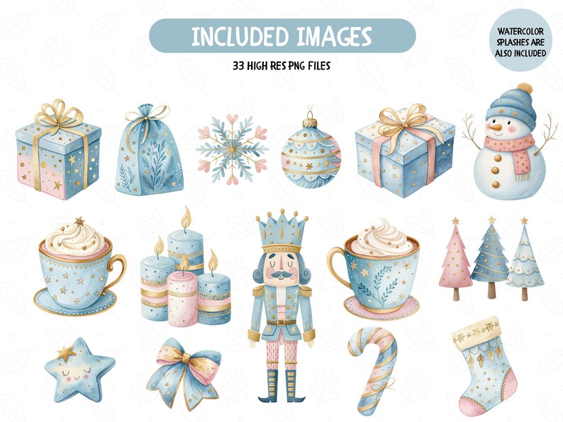 Pastel Christmas Clipart, Winter Holiday Clipart, Watercolor Christmas ...