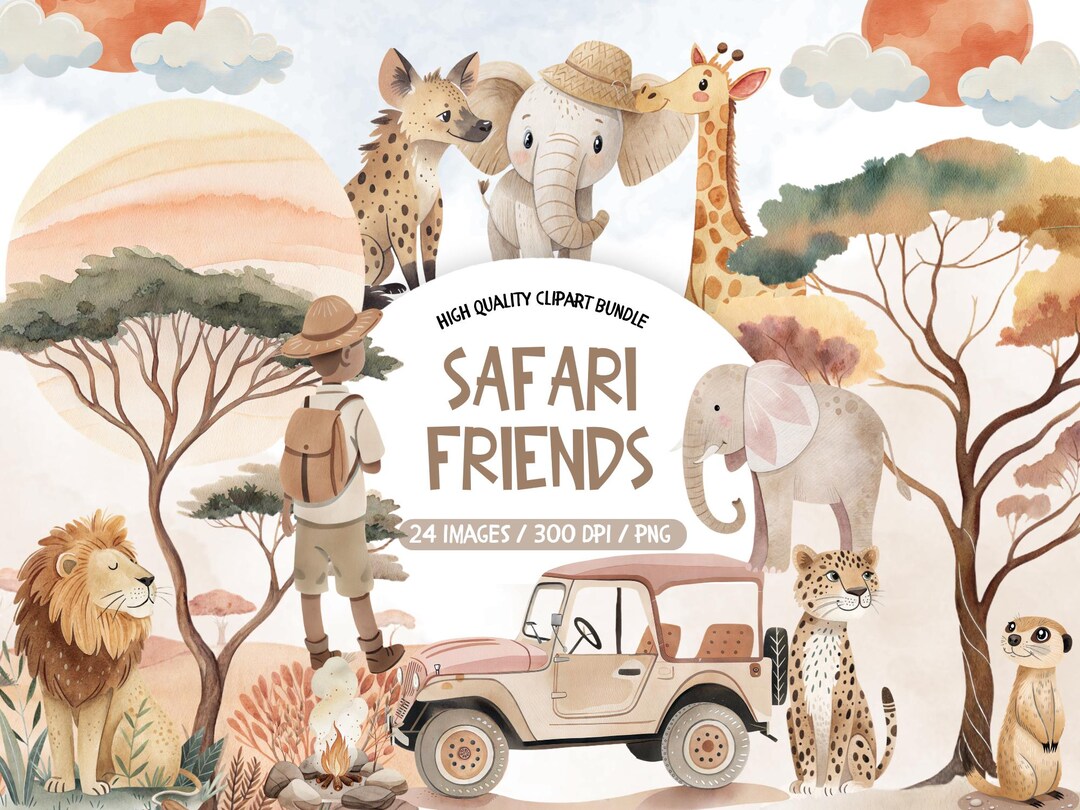Safari Animals Clipart Set: Boho Jungle Adventure Theme (PNG Bundle) - Etsy