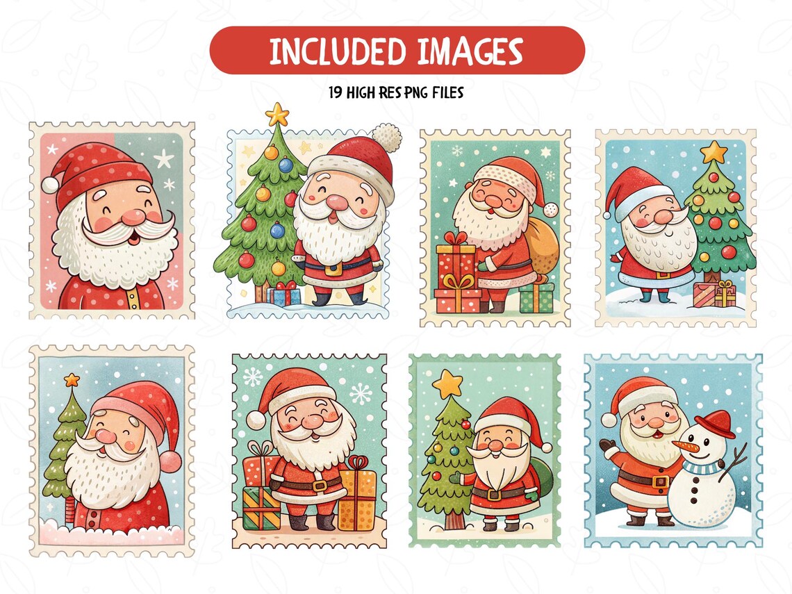 Cute Santa Stamps Clipart, Christmas Postage Stamps PNG, Vintage Santa ...