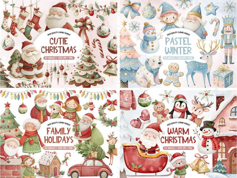 Christmas Clipart MEGA Bundle, Cute Christmas Cliparts, Watercolor ...