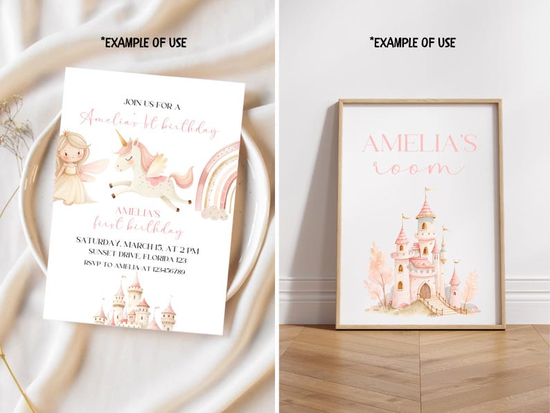 Watercolor Magical Kingdom Clipart, Cute Unicorn Clipart, Princess ...