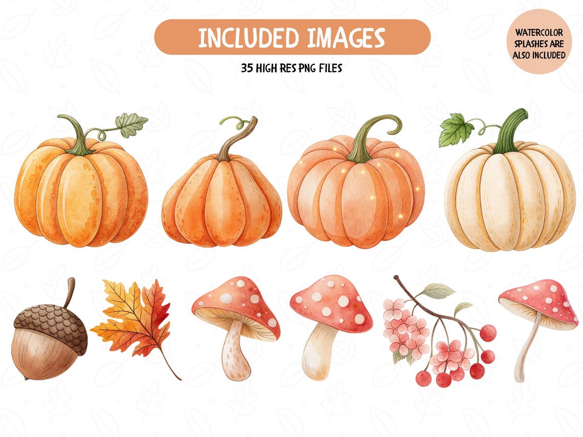 Cozy Autumn Clipart, Harvest Leaves Clipart, Watercolor Autumn Clipart ...