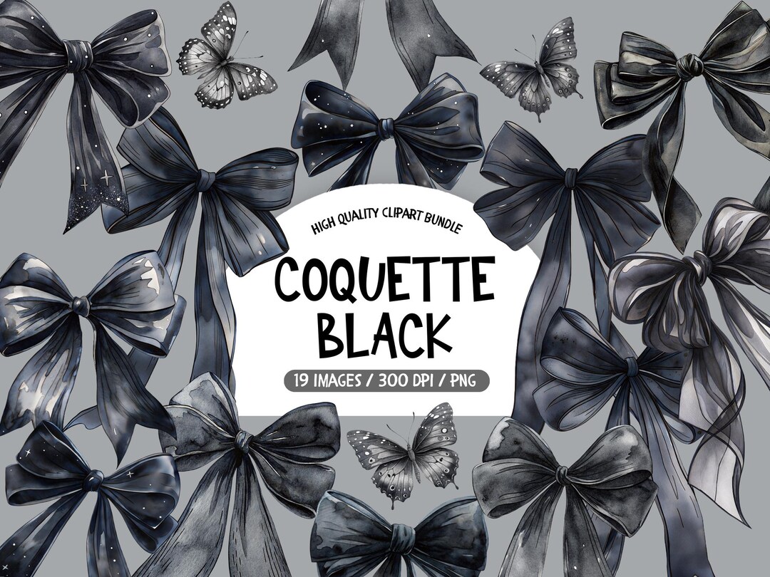 Coquette Black Bow Watercolor Clipart (PNG) - Etsy