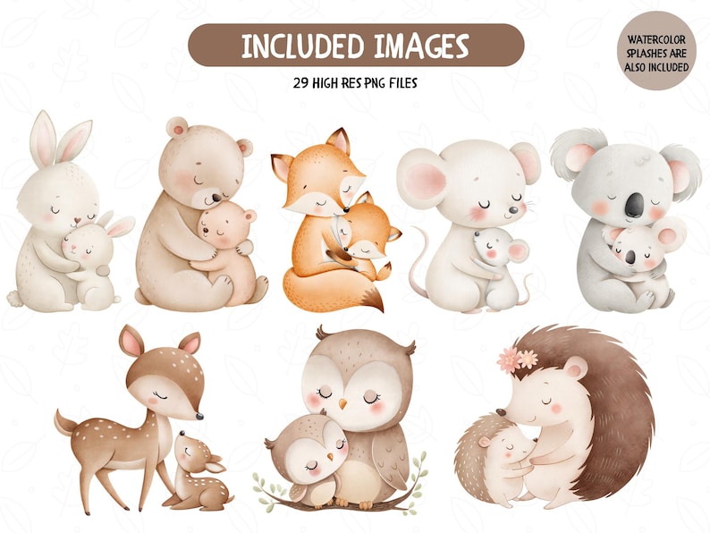 Woodland Mama Clipart, Cute Baby Animals PNG, Woodland Creatures ...