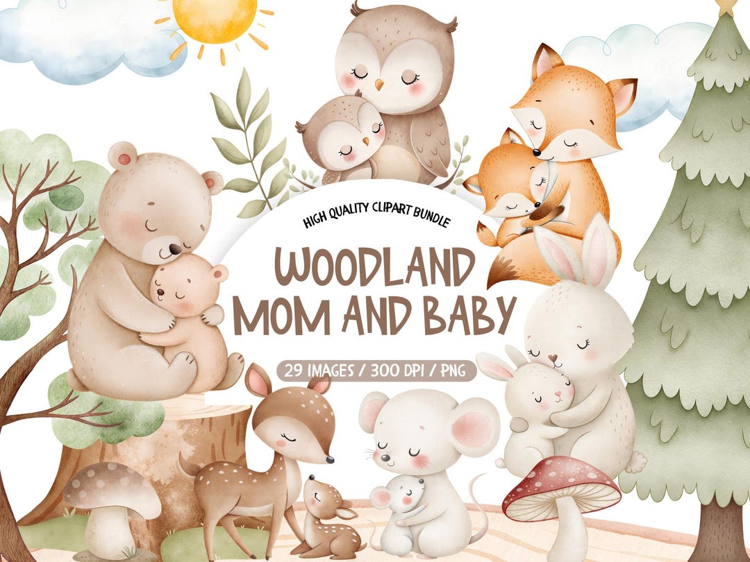 Woodland Mama Clipart, Cute Baby Animals PNG, Woodland Creatures ...