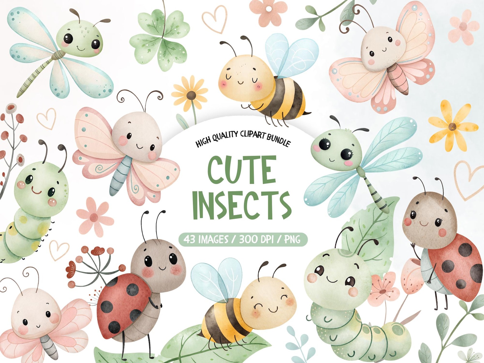 Cute Little Love Bugs Clipart, Insects Clipart, Spring Clip Art Bundle ...