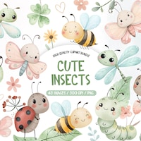 Cute Bugs Clipart, Insects Clipart, Garden Bugs Clipart, Snail, Ladybug ...