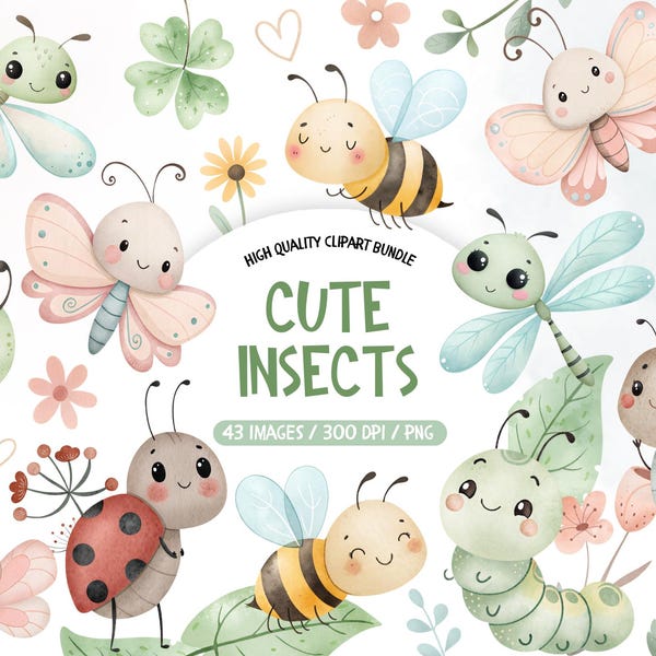 Cute Bugs Clipart - Etsy
