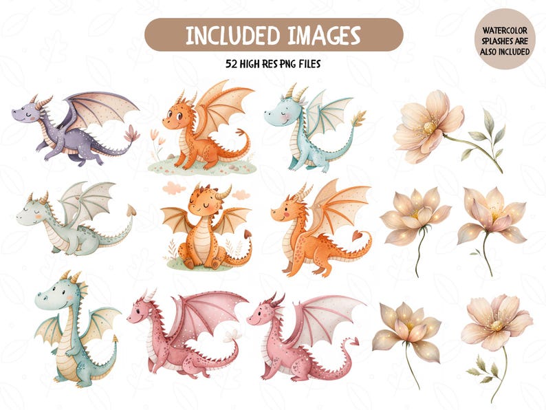 Watercolor Cute Dragon Clipart, Dragon Tales Png Bundle, Fantasy ...